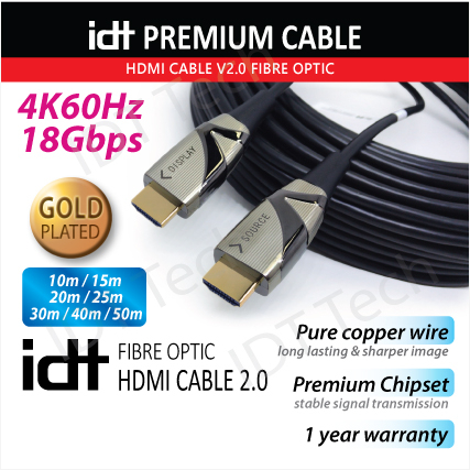 IDT Fiber Optic HDMI 2.0 Cable Premium High Speed Active Optic HDMI ...