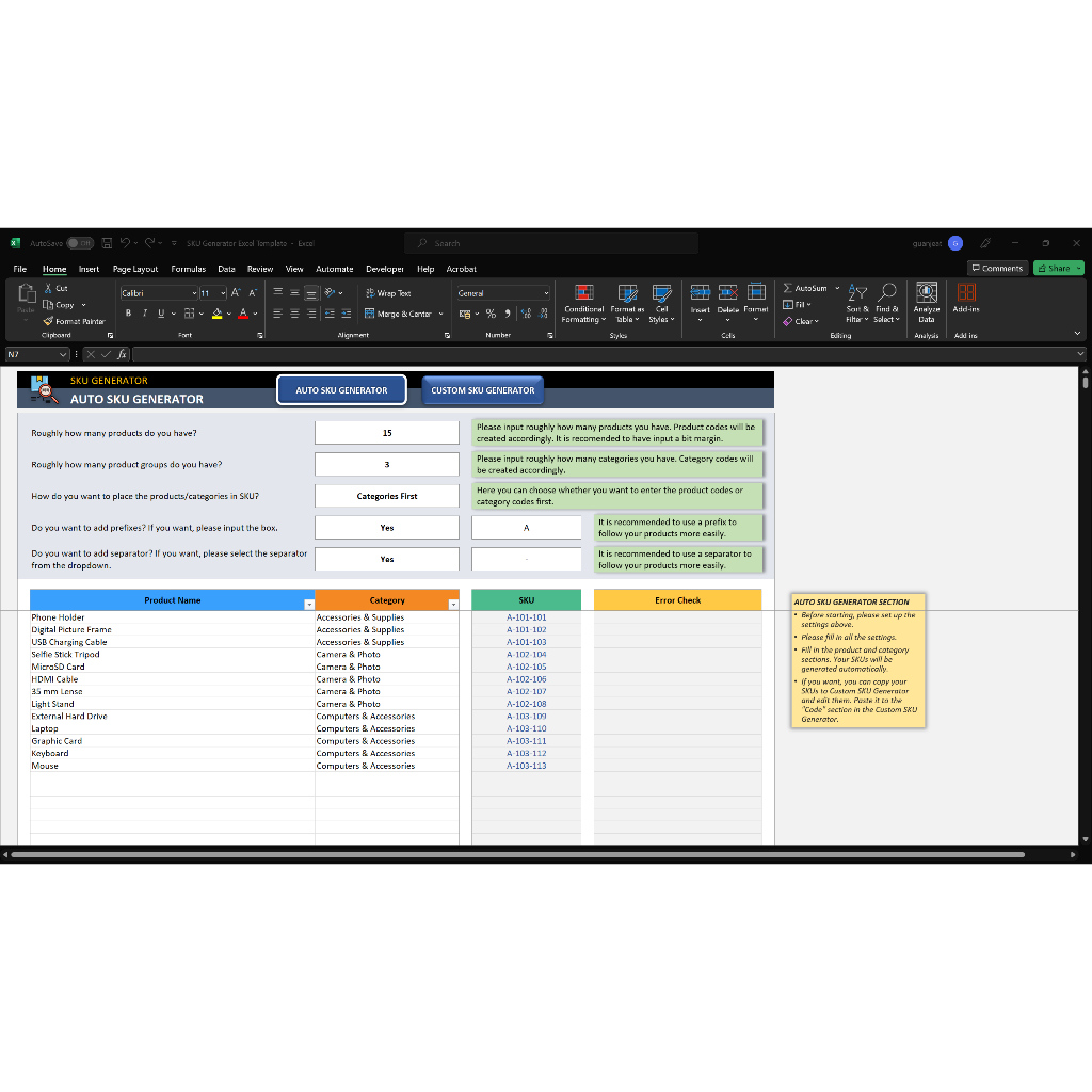 Excel Template - SKU Generator Excel (Free 12-in-1 Bundle Excel Course ...