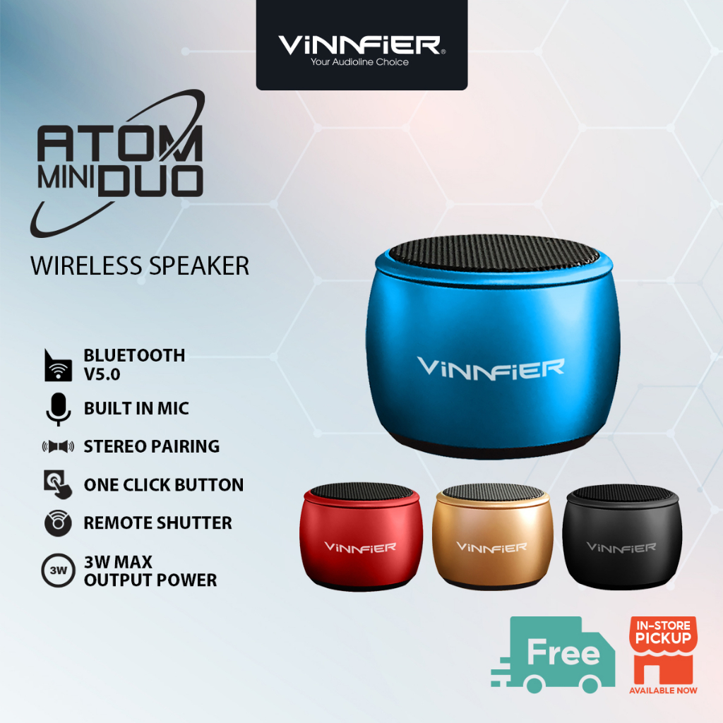 Vinnfier Atom Mini Duo Bluetooth Portable Speaker with Wireless Stereo ...