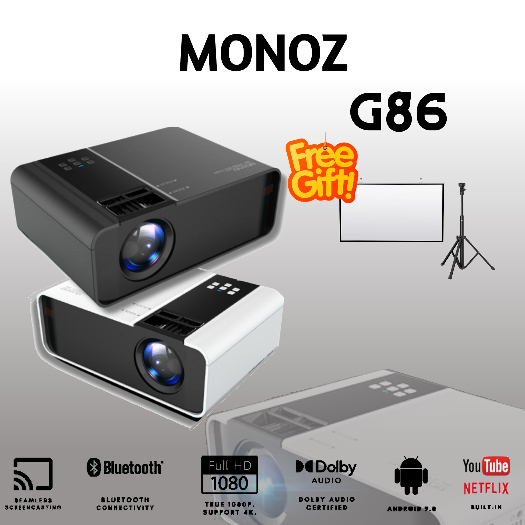 MONOZ G86 Projector 4K UTLRA HD Android Mini Projector WIFI LCD Led A80 ...