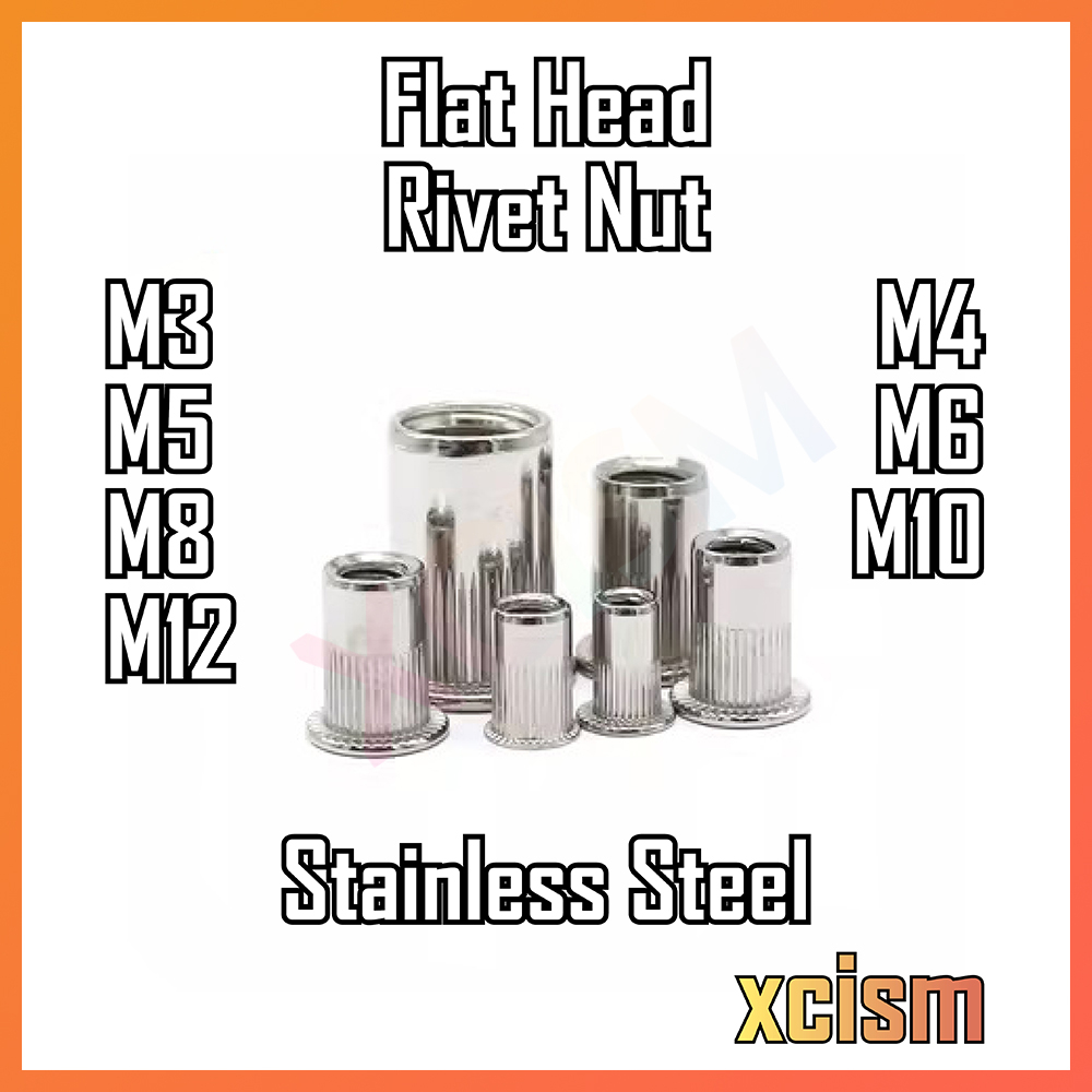 Flat Head Open End Rivet Nut Rivnut Nutsert Screw Threaded Insert M3 M4 M5 M6 M8 M10 M12 ...