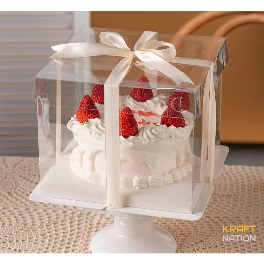 [Wholesale] Clear Cake Box with Ribbon 8'' and 10'' Fully Transparent ...
