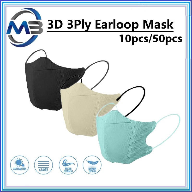 [Careion] 3D 3Ply Earloop Face Mask Adult Duckbill Disposable Face Mask 10pcs/50pcs | Shopee ...