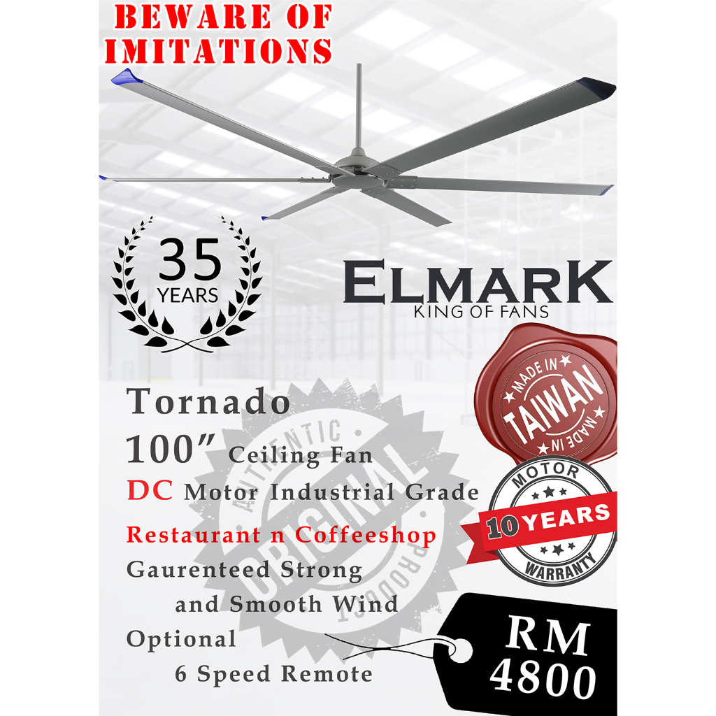 Elmark HVLS Ceiling Fan 100" Tornado | 遥控风扇 | Shopee Malaysia