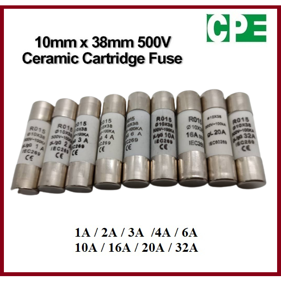 CERAMIC CARTRIDGE FUSE LINK 10mm x 38mm 1A, 2A, 3A, 4A, 6A, 10A, 16A, 20A, 32A 500V RO15 ...