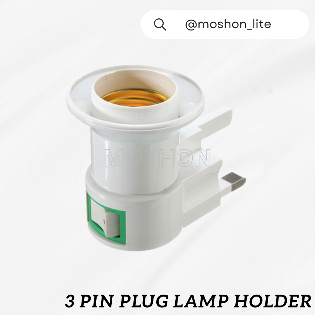 E27 lamp holder with 3 pin plug top switch light bulb holder (white ...