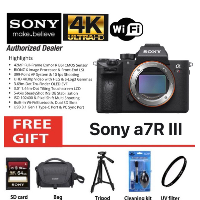 Sony A7R III BODY 42.4mp Full Frame Exmor R BSI CMOS SENSOR 4K WiFi original (1 years warranty ...