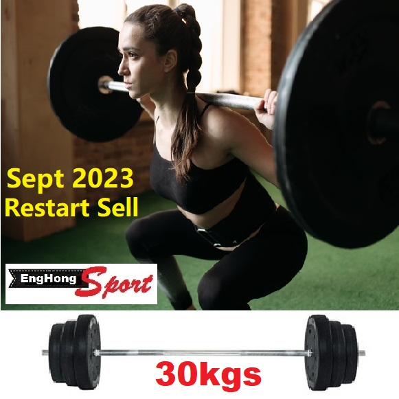 EngHong 30kg Barbell, weight training bar and bumper disc, Heavy 30kgs ...