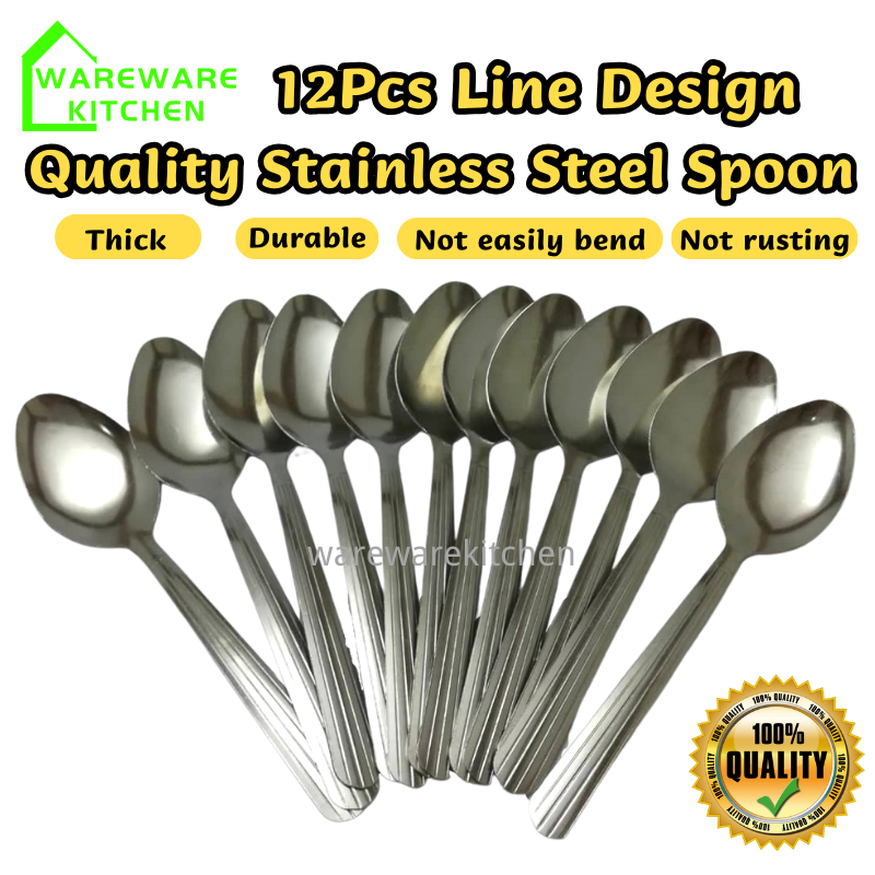 [MURAH] 12pcs Stainless Steel Spoon Spoon Set Cutlery Sudu Makan Sudu ...