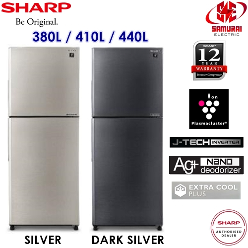 SHARP J-TECH INVERTER 2 DOOR FOLIO FRIDGE 380 LITRE SJ3822MSS/ 410 ...