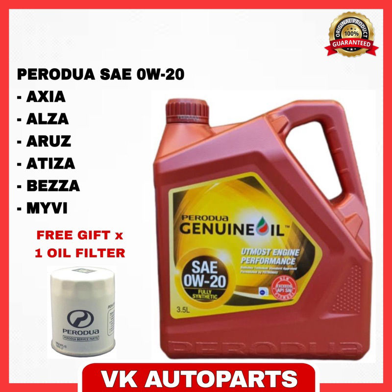 READY STOCK 🇲🇾 Perodua engine oil 0w-20 Fully Synthetic (4L) + Perodua ...
