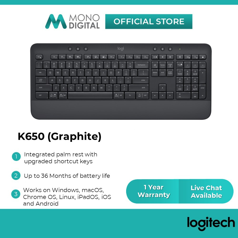 Logitech K650 Confort Full Size Wireless Keyboard with Wrist Rest ...