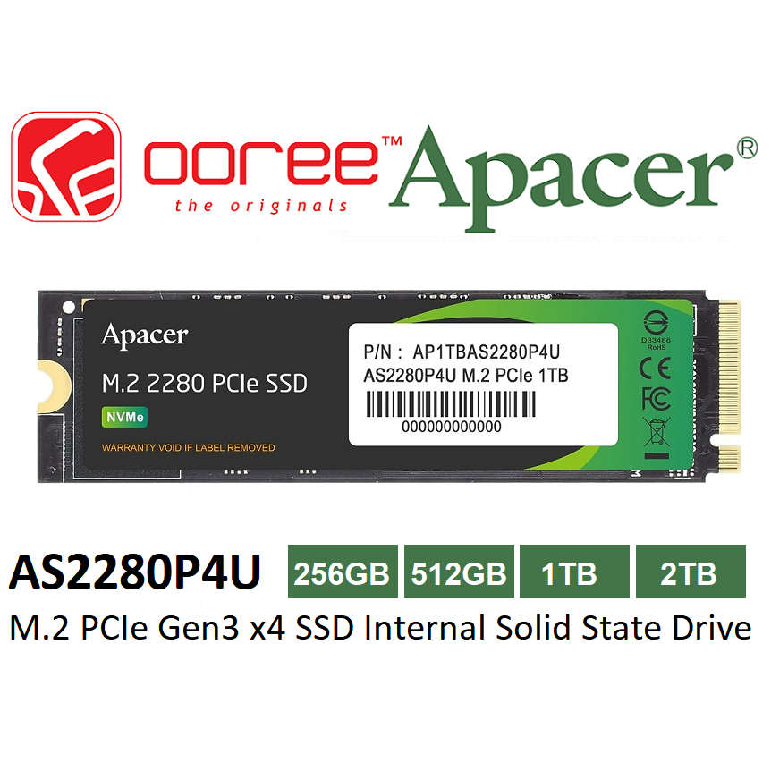 APACER AS2280 AS2280P4U M.2 PCIE GEN 3X4 INT SSD INTERNAL SOLID STATE ...