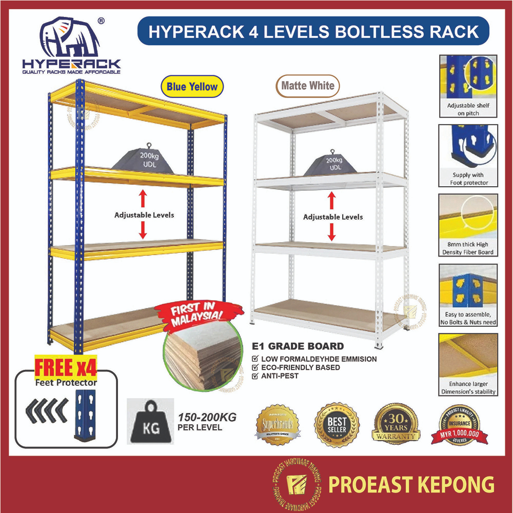 Hyperack 4 Levels Heavy Duty Boltless Rack / Self Rack / Storage Rack / Rak Besi / 置物架 / 万能架子 ...