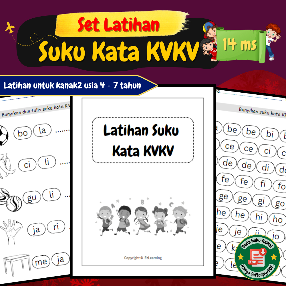[Softcopy/PDF] A005 Set Latihan Suku Kata KVKV 4 - 7 Tahun Tadika Prasekolah | Shopee Malaysia