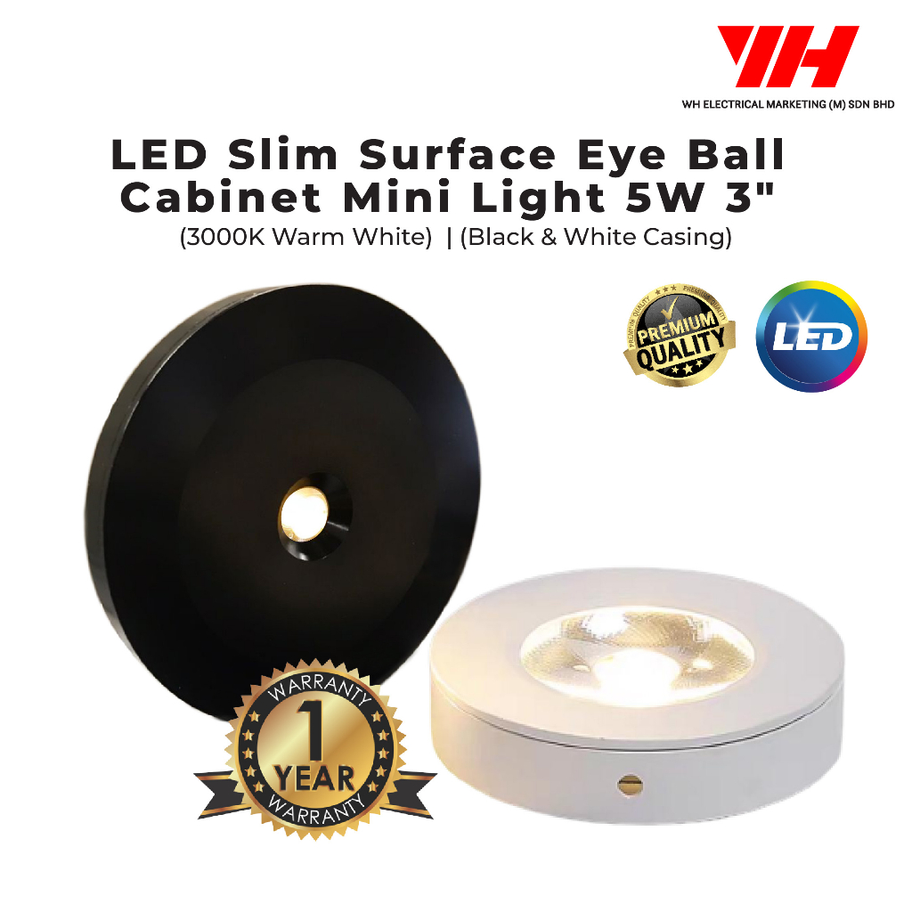 5W 3" LED Slim Surface Eye Ball Cabinet Mini Light (3000K Warm White ...