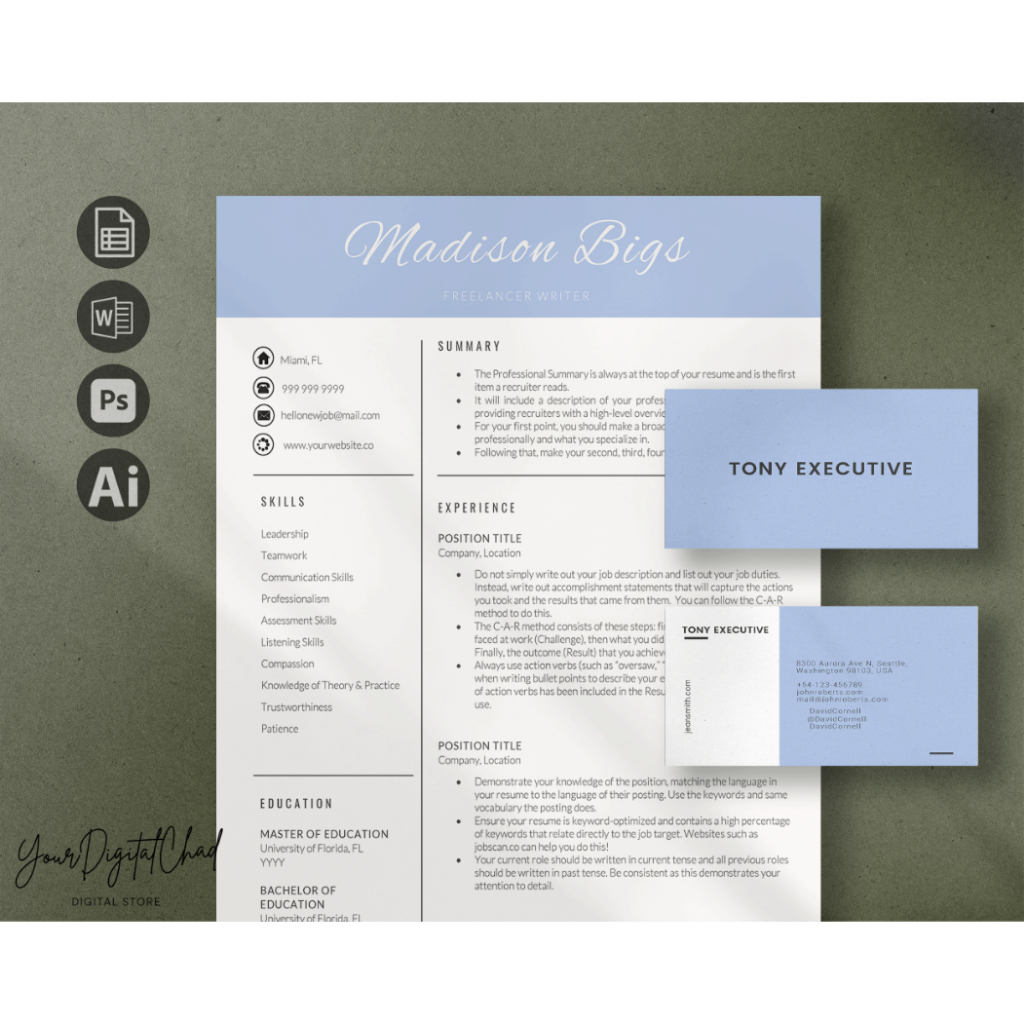 Simple Resume Template | Word, Google Docs, Illustration & Photoshop ...