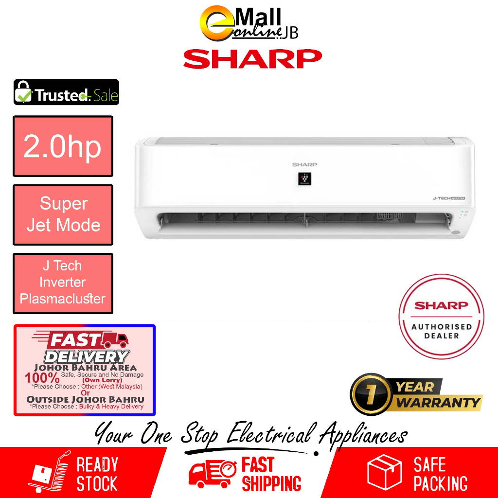 Sharp Air Conditioner (2.0HP) R32 J-Tech Inverter Plasmacluster Ion ...