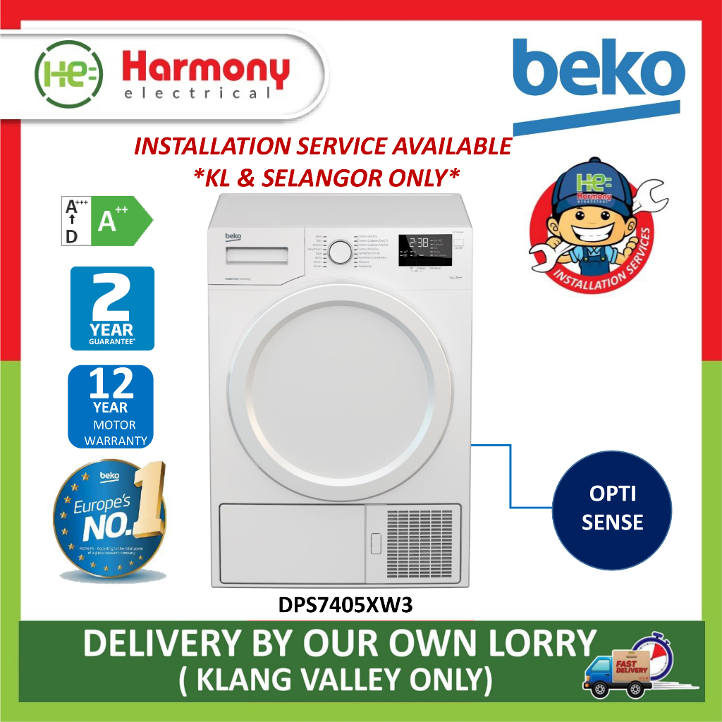 (FREE DELIVERY + INSTALL KL) BEKO 7kg Heat Pump Dryer DPS7405XW3 Mesin ...