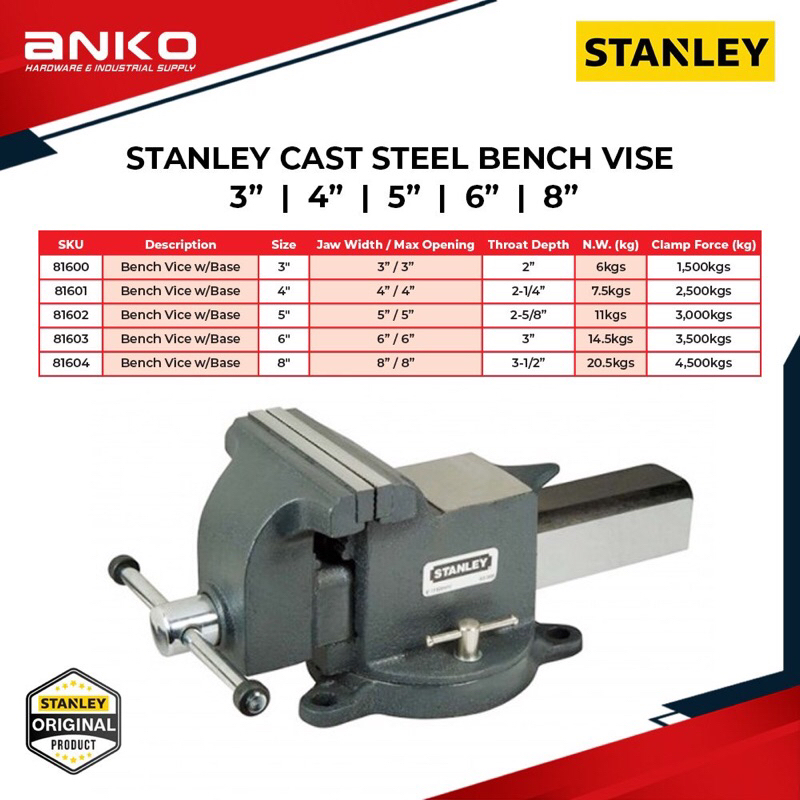 STANLEY CAST STEEL BENCH VISE ( 3” | 4” | 5” | 6” | 8” ) | Shopee Malaysia