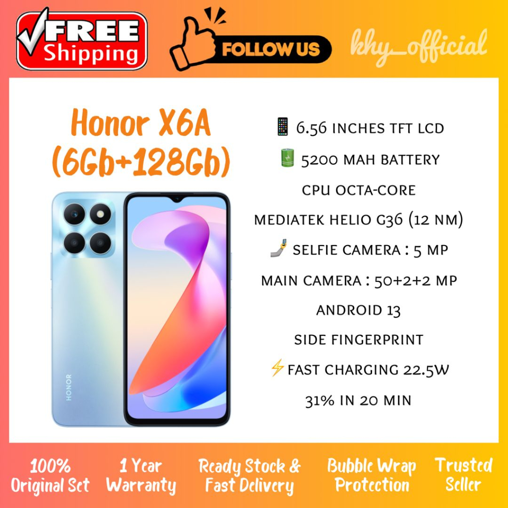 New Smartphone Original Honor X6A [ 6Gb Ram+128Gb Rom | 5200 mAh Big ...
