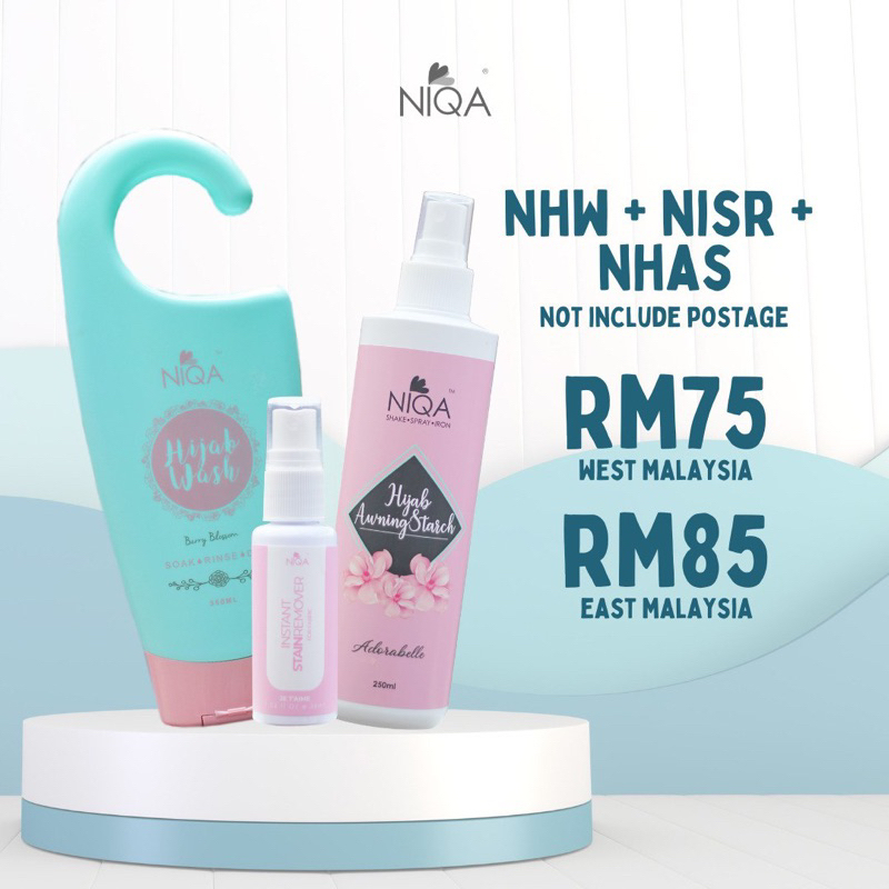 NIQA COMBO Hijab Wash + Instant Stain Remover + Starch Tudung | Shopee ...