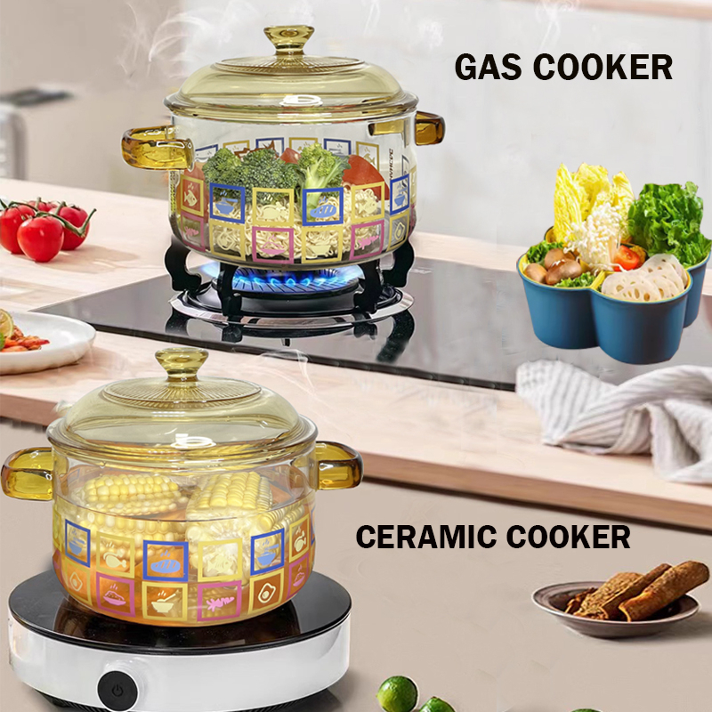 Glass Pot with Lid Cover Borosilicate Glass with Handle,for Gas Cooker ...