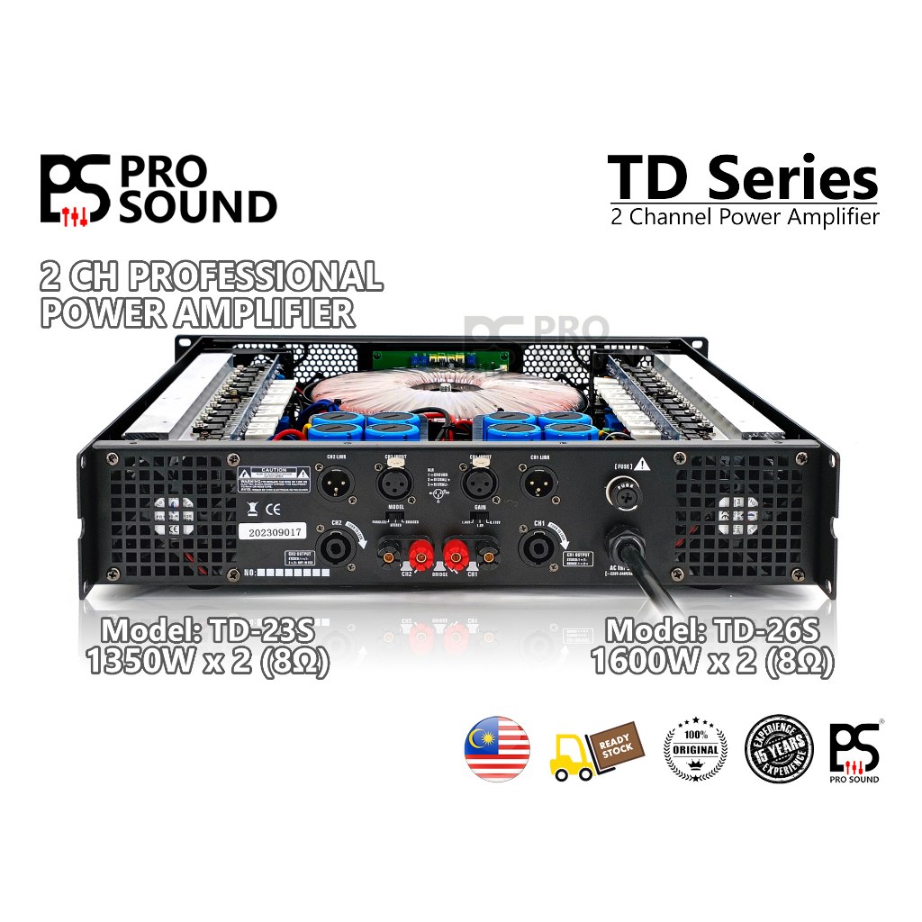 PS Pro Sound TD-23S (1350Wx2) / TD-26S (1600Wx2) Professional 2CH Power Amplifier Stage Audio DJ ...