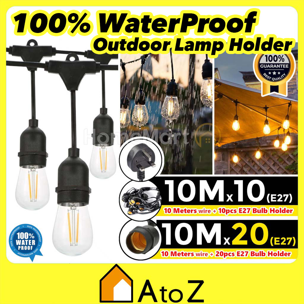 Waterproof Lamp Holder Outdoor LED String Light 10MTR E27 Cafe Garden ...