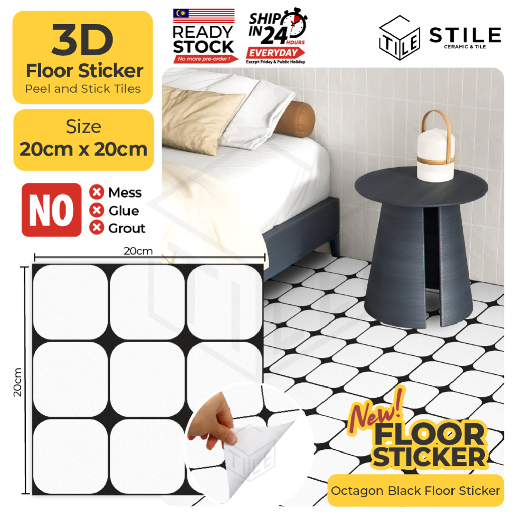 Octagon Black Floor Sticker Waterproof Wallpaper Self Adhesive Kitchen ...