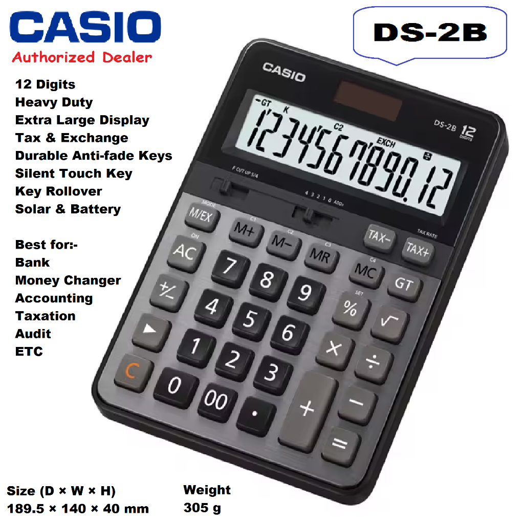 Casio DS-2B desktop 12 digit Heavy Duty Business Calculator Best for ...