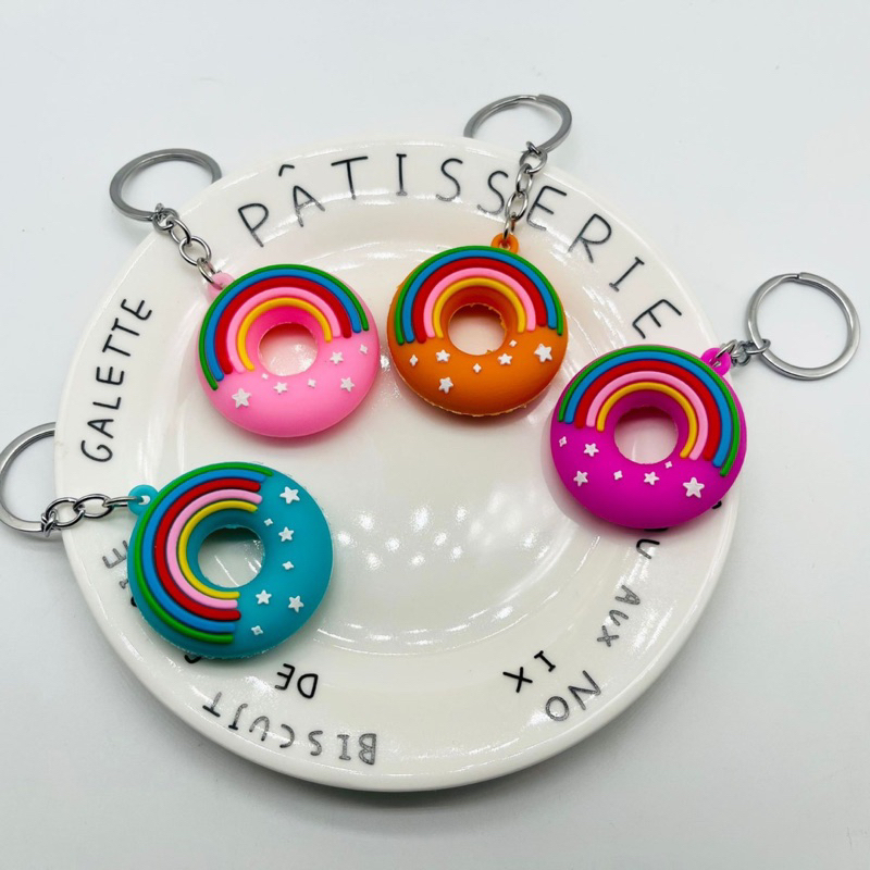 The new rainbow donut key chain d starry sky rainbow bread key ring ...