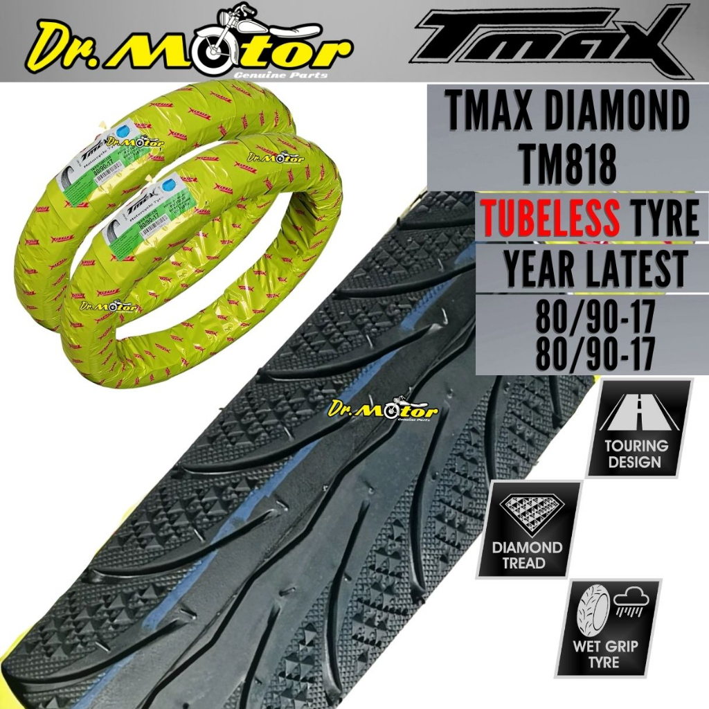 Tmax Diamond Tyre Tubeless Tayar Tire TM818 TM100 TM 900 TT9 70/90-17 ...