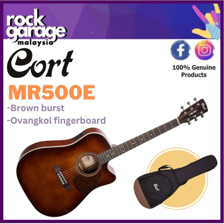 Cort MR500E-BRB Dreadnought Solid Top Acoustic Electric Guitar With Bag ...