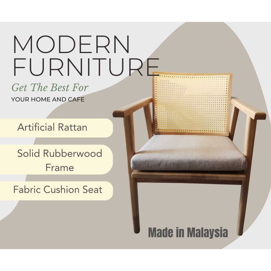 Dining Arm Chair Rattan, Kerusi Rotan Meja Makan, Chair Nordic, Kerusi ...