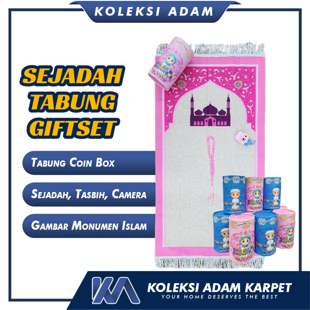 Sejadah Turkey Gift Box Set Hadiah Budak Tabung Coin, Tasbih, Camera ...