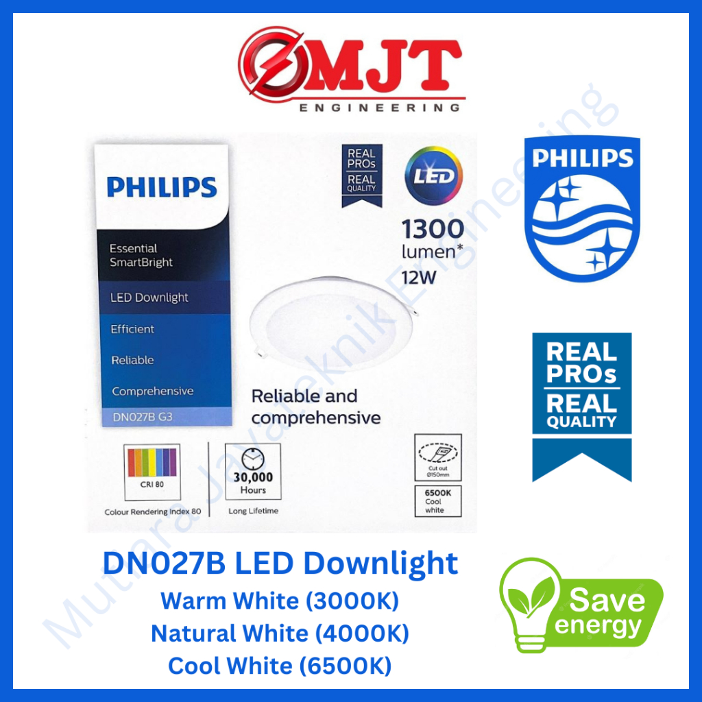 Philips LED Downlight Essential SmartBright DN027B 3000K/4000K/6500K 4 ...