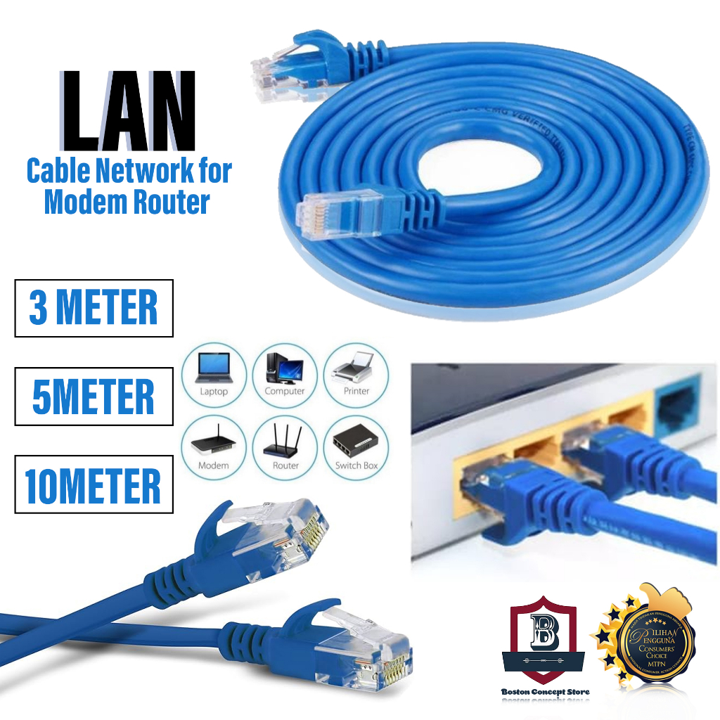 3M / 5M / 10M LAN Cable Network for Modem Router Tv Box CAT6 RJ45 ...