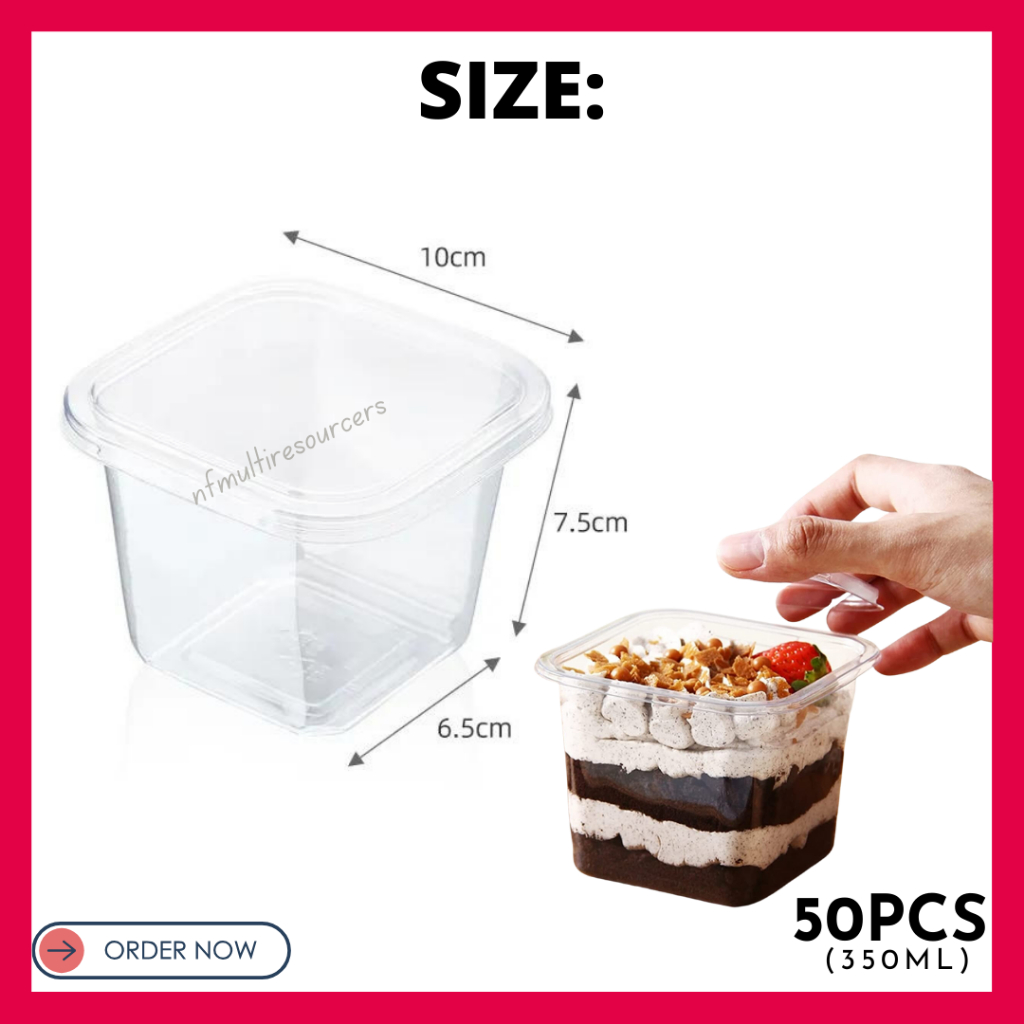 (50pcs) Mini Dessert Cup Cake Box Rectangular Plastic Tiramitsu Puding Mousse Jelly Yogurt Bekas ...