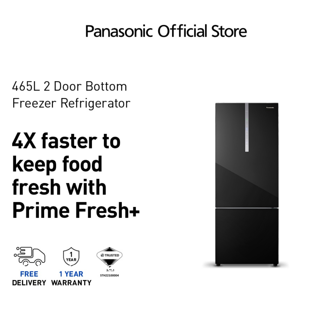 Panasonic NR-BX471 2-Door Bottom Freezer Refrigerator Glass Door Series (465L) NR-BX471WGKM ...