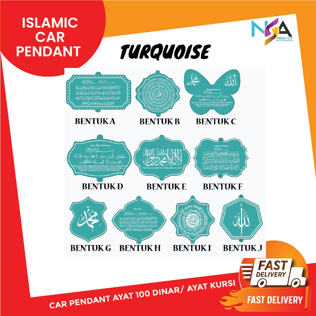 WarnaTurquoise Hiasan Kereta Gegantung Car Pendant Ayat 100 dinar ...