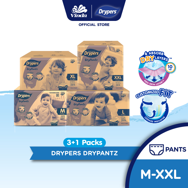 Drypers Drypantz M58/ L48/ XL42/ XXL36 (3+1pack) | Shopee Malaysia