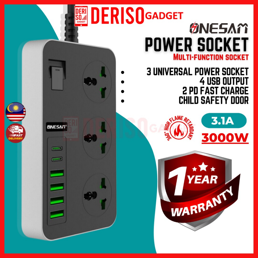 (1 Year Warranty) ONESAM Extension Plug Extension Socket Socket usb ...