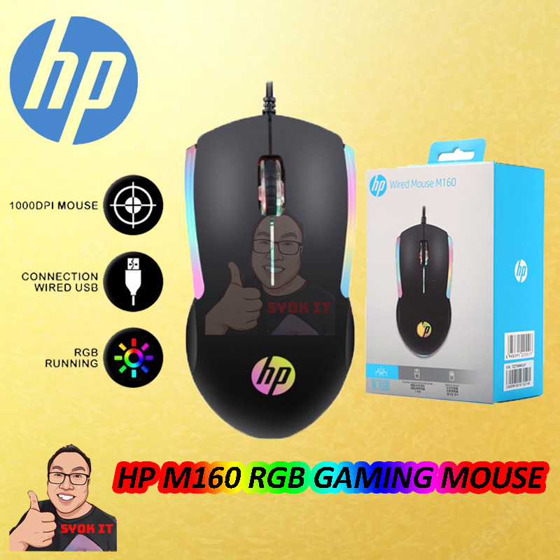 HP M160 OPTICAL USB WIRED GAMING MOUSE WITH MOVING LED EFFECTS AND 3 BUTTONS 1000 DPI ERGONOMIC ...