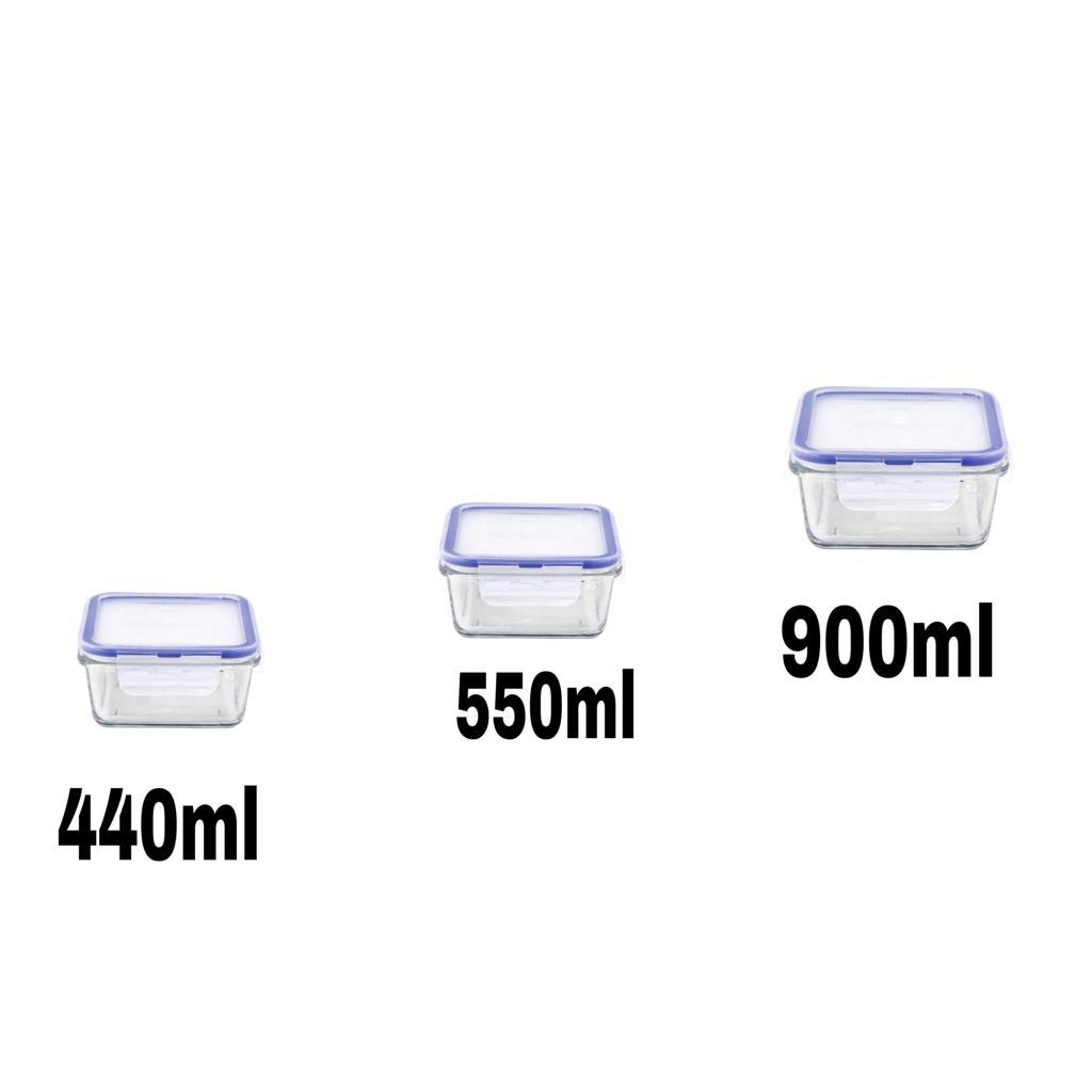 Mondex By Scybe Set of 3 Square Borosilicate Glass Set (440ml + 550ml ...