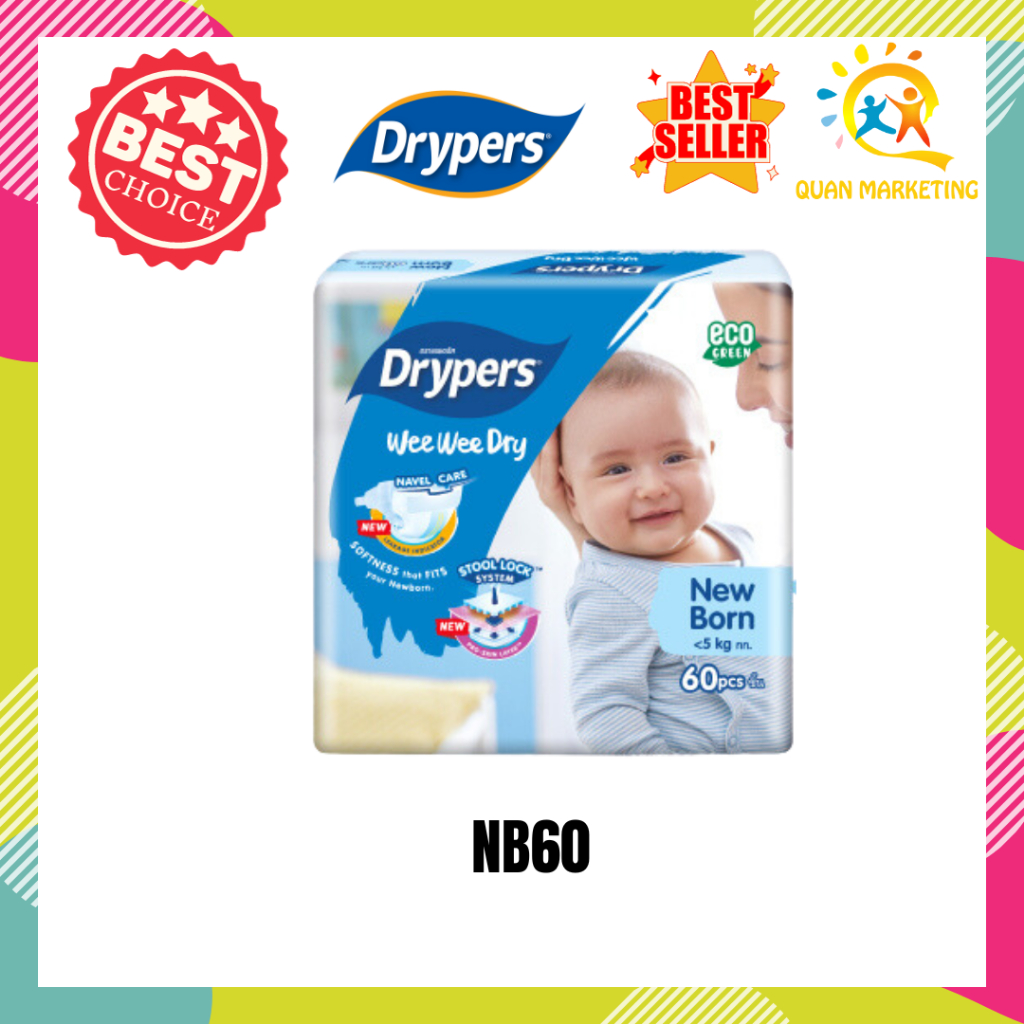 Drypers Wee Wee Dry - NB60 (1 Pek )/Drypers Wee Wee Dry - NB60 (1 Pack ...