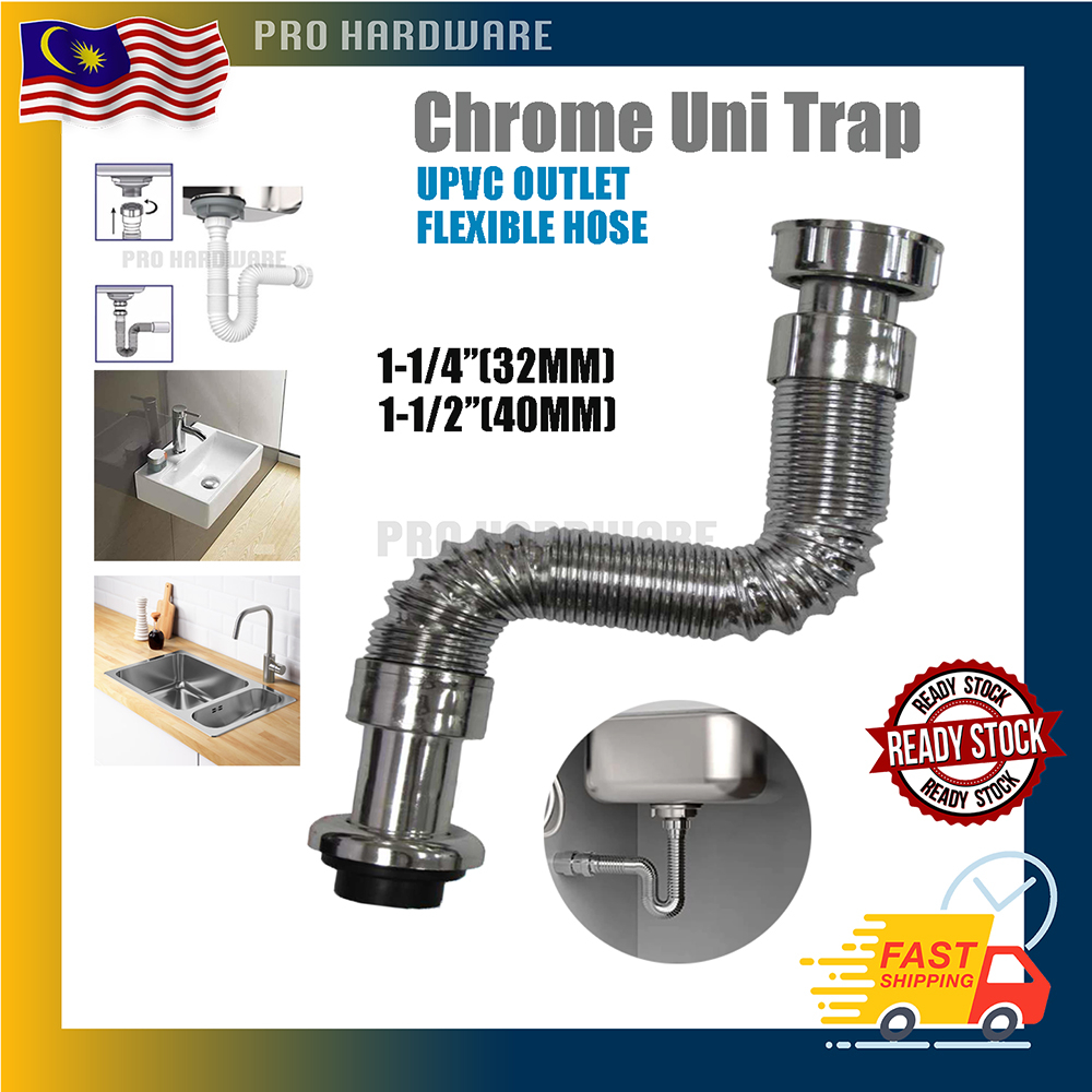 Chrome Flexible Hose Retractable Odor Resistant Sink /Basin Water Drain ...