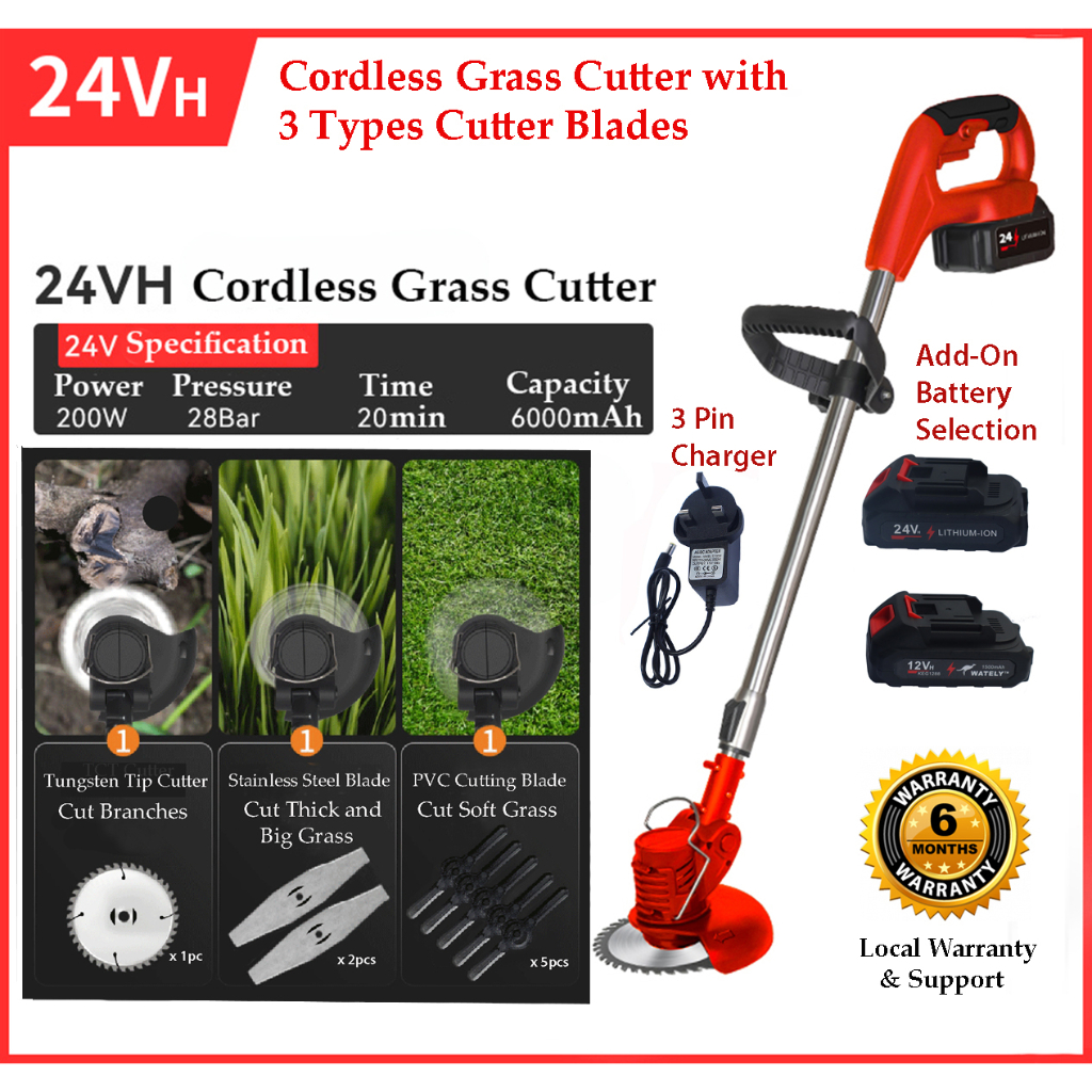 Wately 24VF Cordless Grass Cutter Trimmer 3 types Cutter Blades for ...