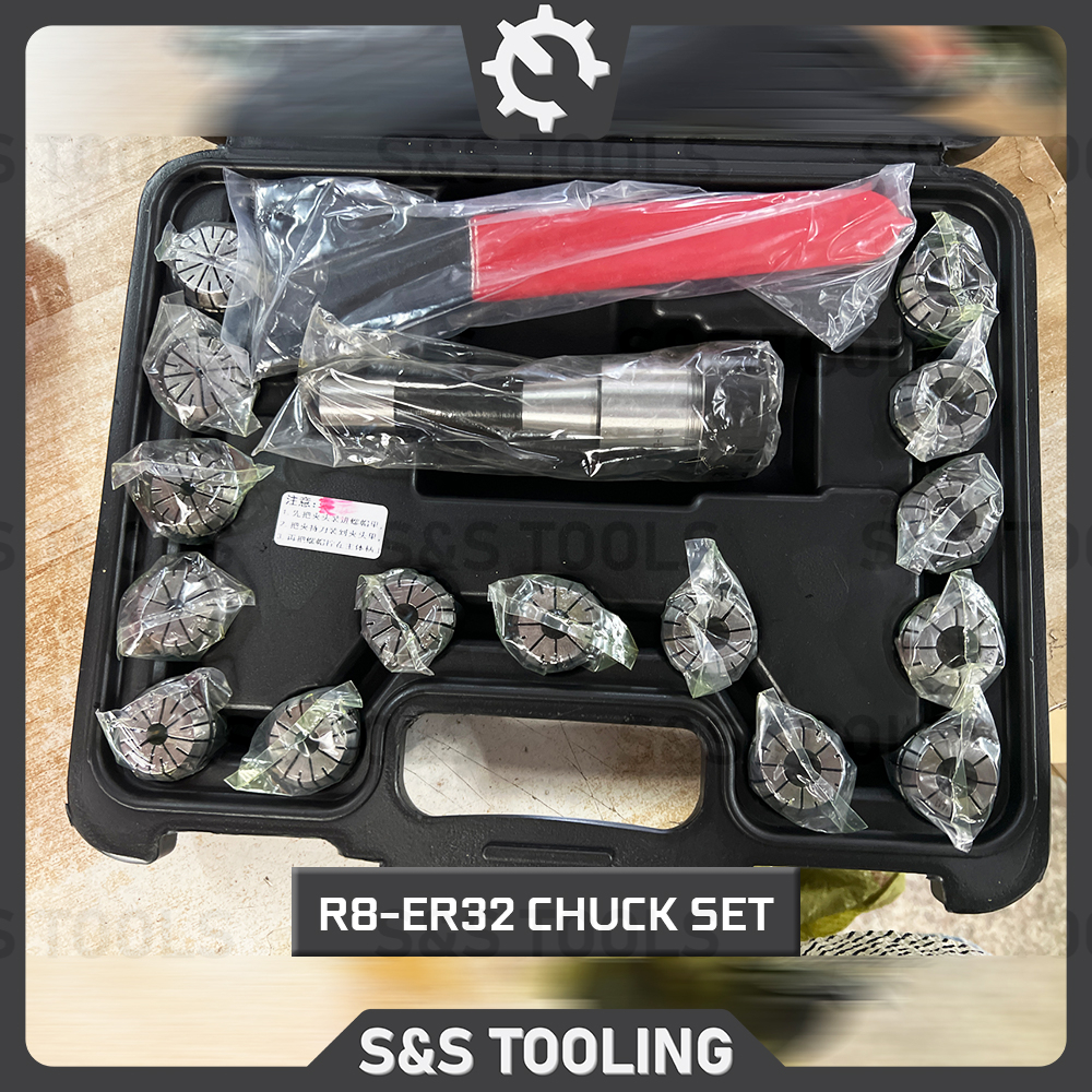 R8 ER32 Collet Chuck Set C/W 15pcs ER32 collets & 1pc ER32 Spanner R8 ...