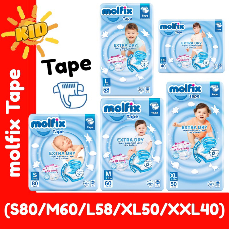 Molfix Extra Dry Tape Diaper Super Jumbo Pack (S80/M60/L58/XL50/XXL40 ...